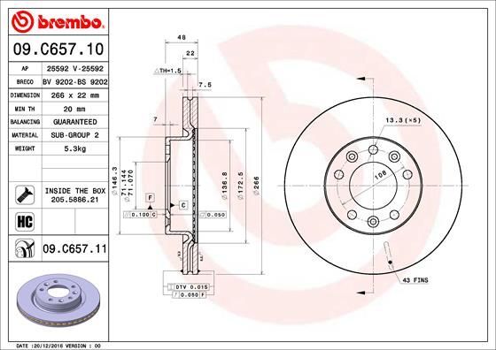 Brembo Front Brake Rotors Set 09.C657.11